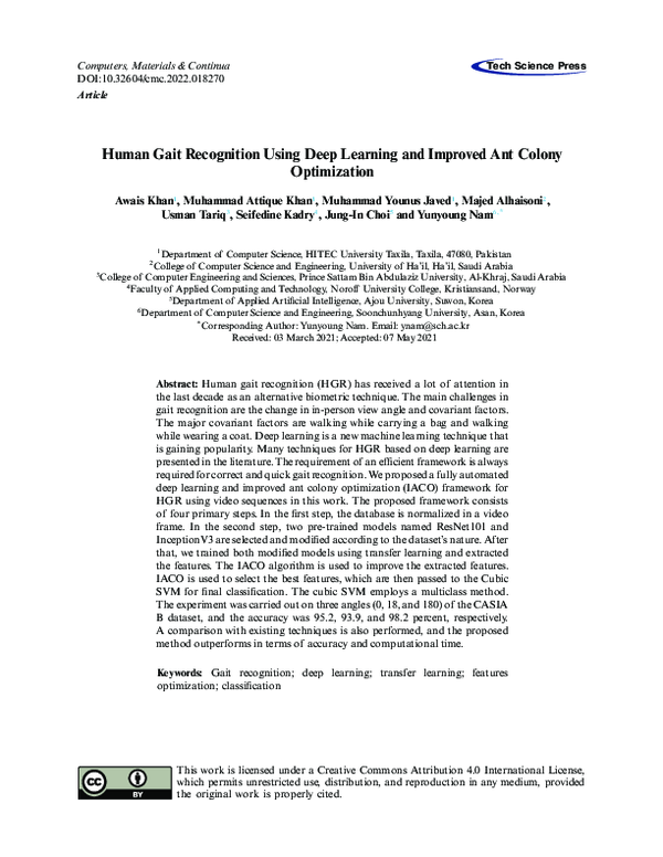 (PDF) Human Gait Recognition Using Deep Learning and Improved Ant Colony Optimization