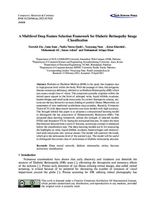 Pdf A Multilevel Deep Feature Selection Framework For Diabetic Retinopathy Image Classification