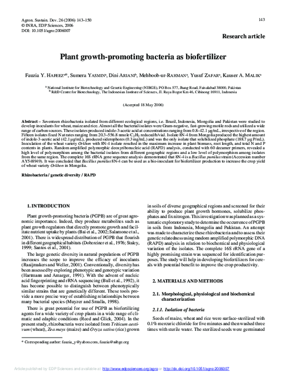 (PDF) Plant growth-promoting bacteria as biofertilizer
