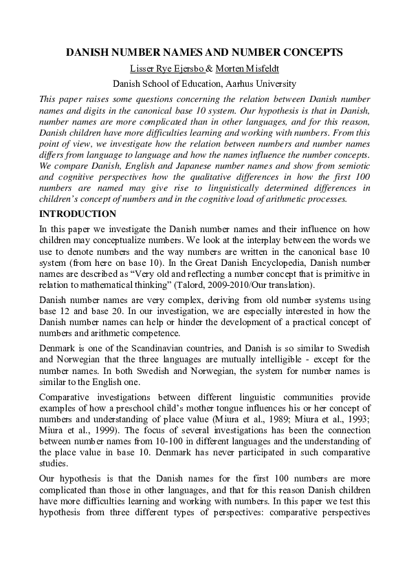 (PDF) Danish Number Names and Number Concepts