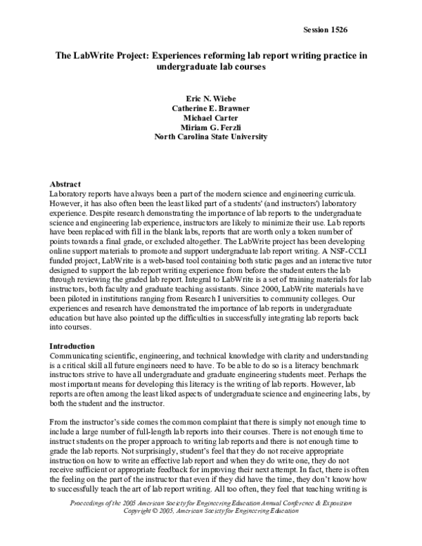 (PDF) The Labwrite Project: Experiences Reforming Lab Report Writing ...