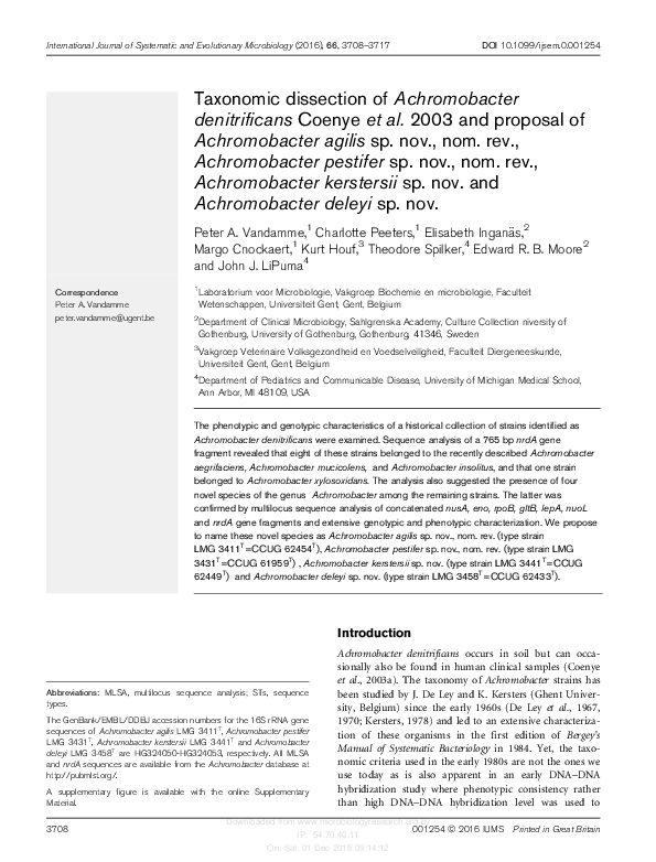 (PDF) Taxonomic dissection of Achromobacter denitrificans Coenye et al ...