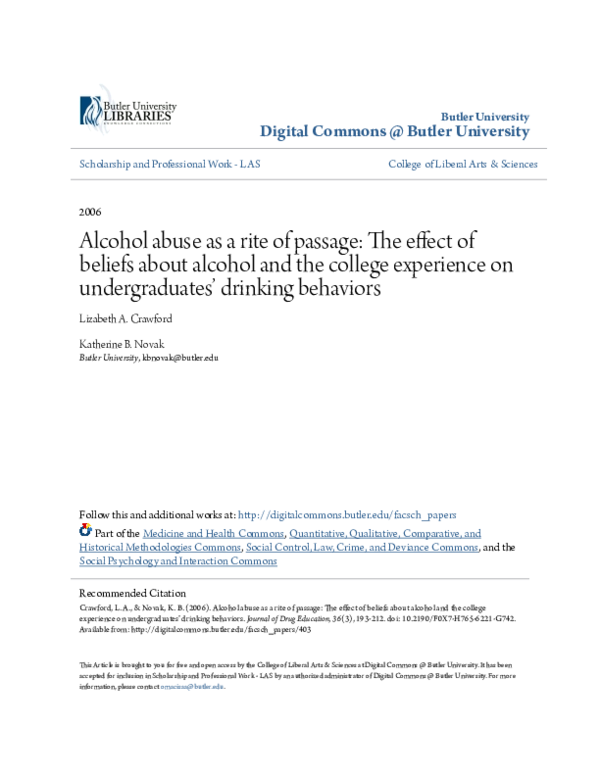 (PDF) Alcohol Abuse as a Rite of Passage: The Effect of Beliefs About ...