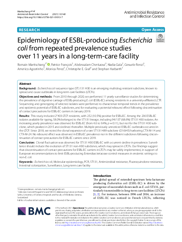 (PDF) Long-term surveillance of ESBL E. coli in LTCF