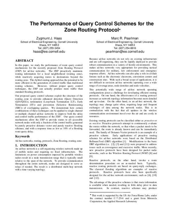 (PDF) The performance of query control schemes for the zone routing protocol