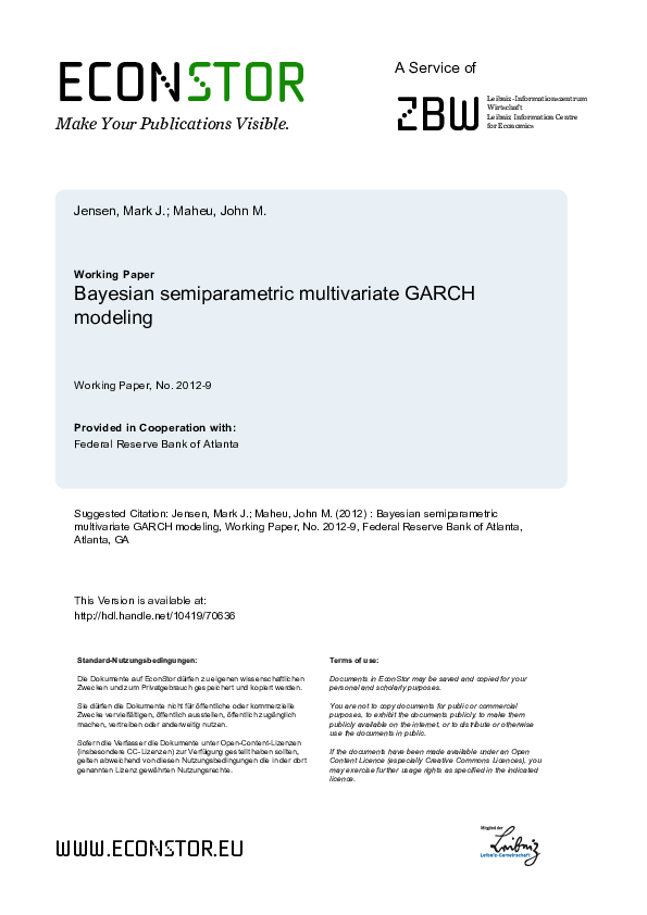 (PDF) Bayesian semiparametric multivariate GARCH modeling