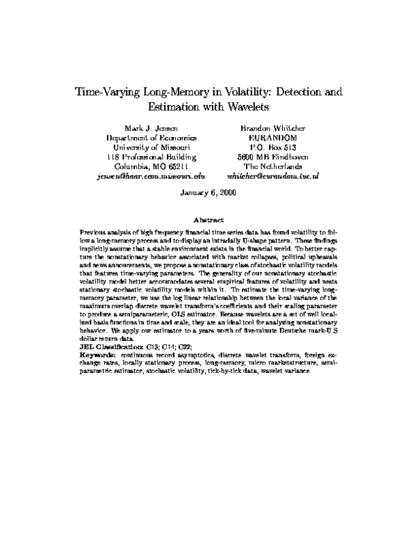 Pdf Time Varying Long Memory In Volatility Detection And Estimation With Wavelets