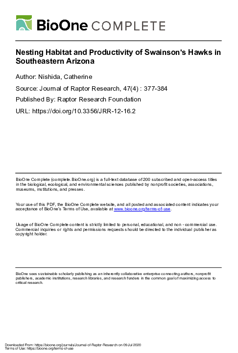 (PDF) Nesting Habitat and Productivity of Swainson's Hawks in ...