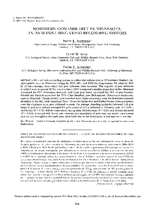 (PDF) Northern goshawk diet in Minnesota: an analysis using video ...