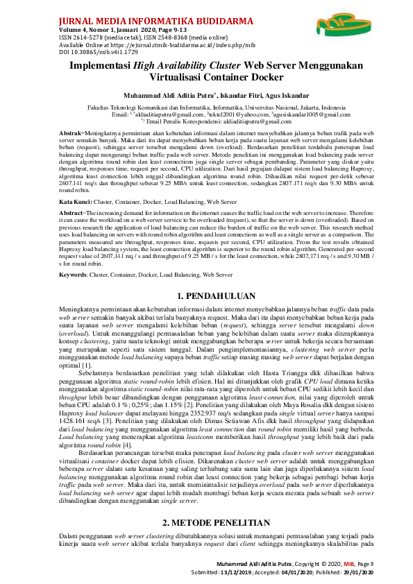 (PDF) Implementasi High Availability Cluster Web Server Menggunakan Virtualisasi Container Docker