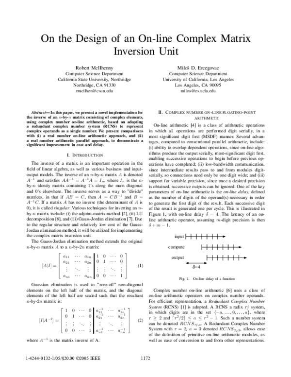 (PDF) On the Design of an On-line Complex Matrix Inversion Unit