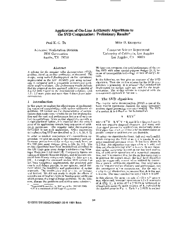 (PDF) Application of on-line arithmetic algorithms to the SVD ...