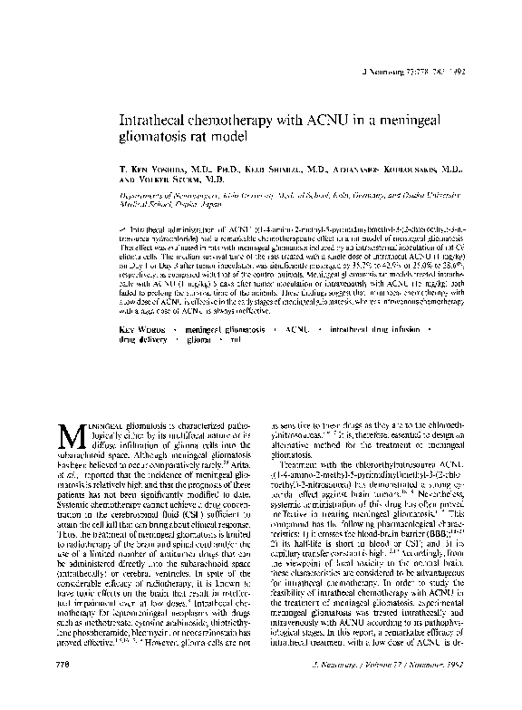 (PDF) Intrathecal chemotherapy with ACNU in a meningeal gliomatosis rat ...