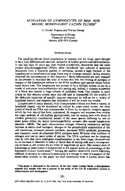 (PDF) Activation of Lymphocytes of Man and Mouse: Monovalent Cation Fluxes