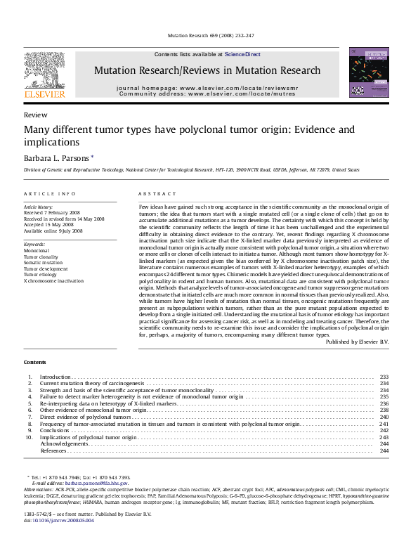 (PDF) Many different tumor types have polyclonal tumor origin: evidence ...