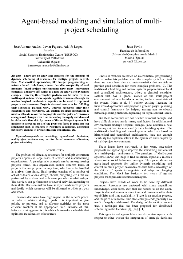 (PDF) Agent-based modeling and simulation of multi-project scheduling