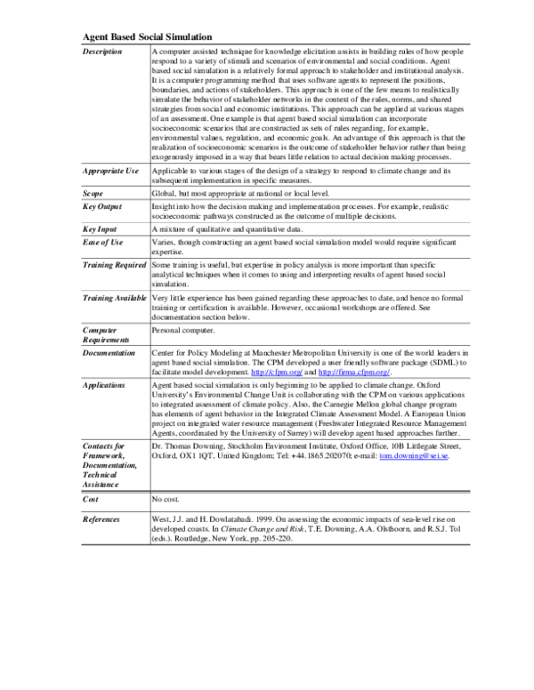 (PDF) Agent based social simulation