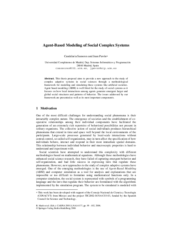 (PDF) Agent-Based Modeling of Social Complex Systems