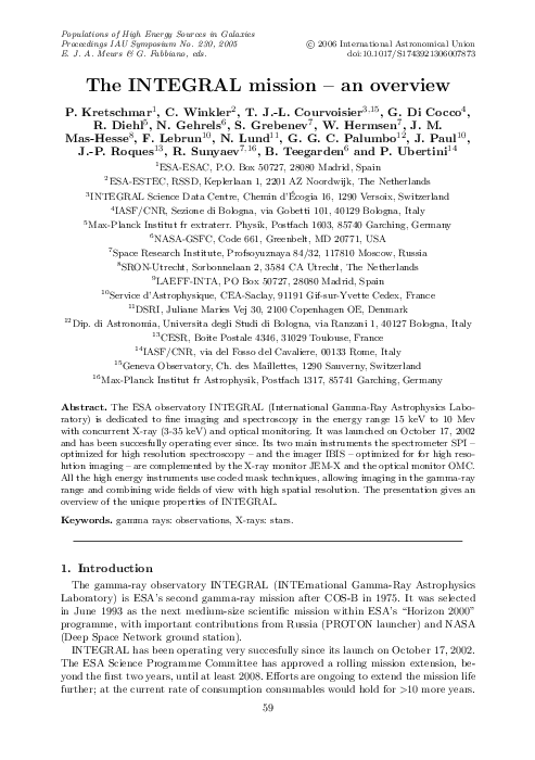 (PDF) The INTEGRAL mission – an overview