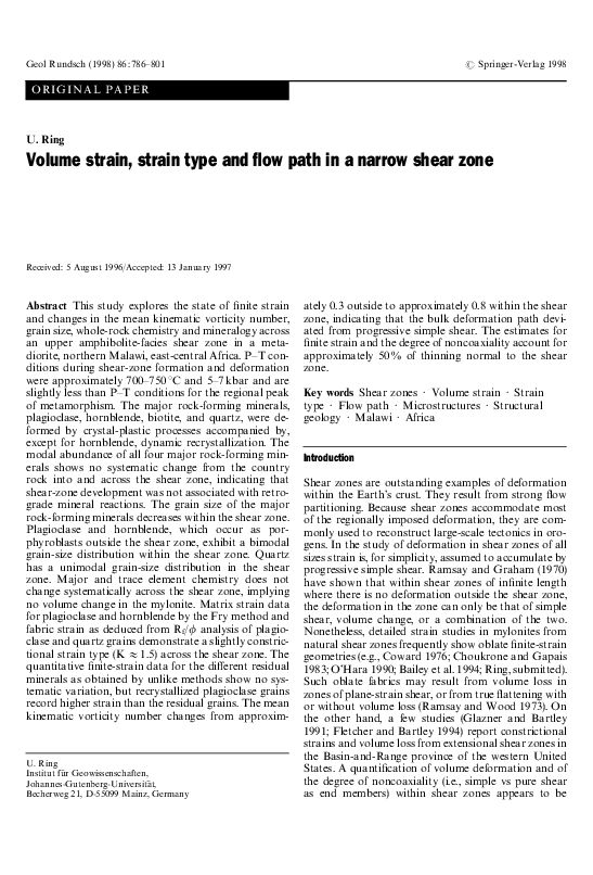 (PDF) Volume strain, strain type and flow path in a narrow shear zone
