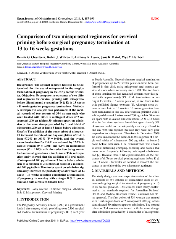(PDF) Comparison of two misoprostol regimens for cervical priming ...