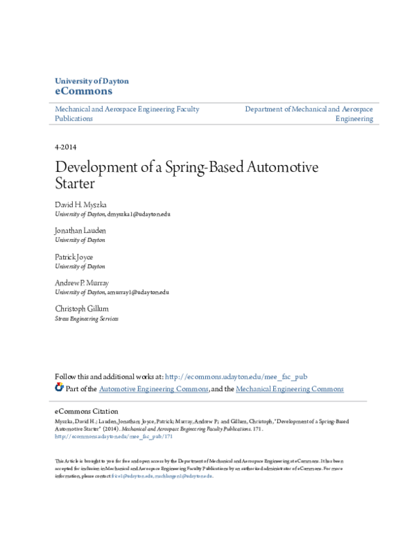 (PDF) Development of a Spring-Based Automotive Starter