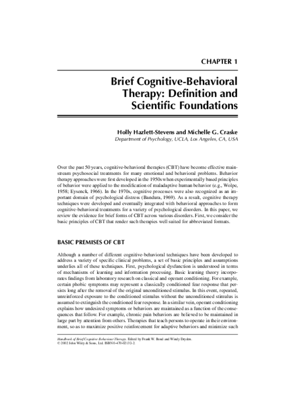 (PDF) Brief Cognitive-Behavioral Therapy: Definition and Scientific ...