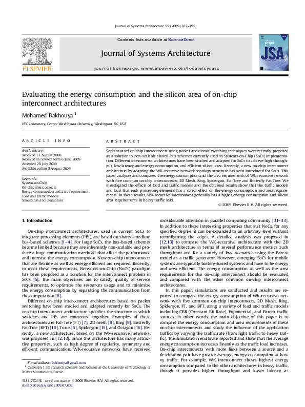 (PDF) Evaluating the energy consumption and the silicon area of on-chip interconnect architectures