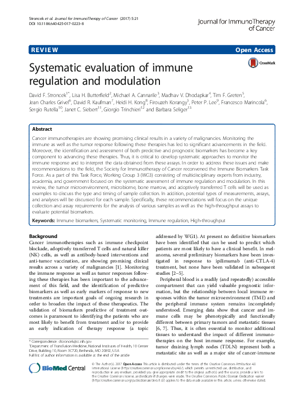 (PDF) Systematic evaluation of immune regulation and modulation