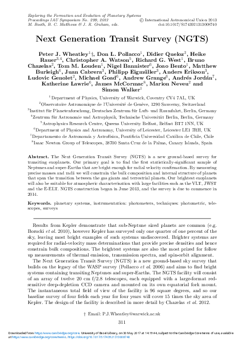 (PDF) The Next Generation Transit Survey (NGTS)
