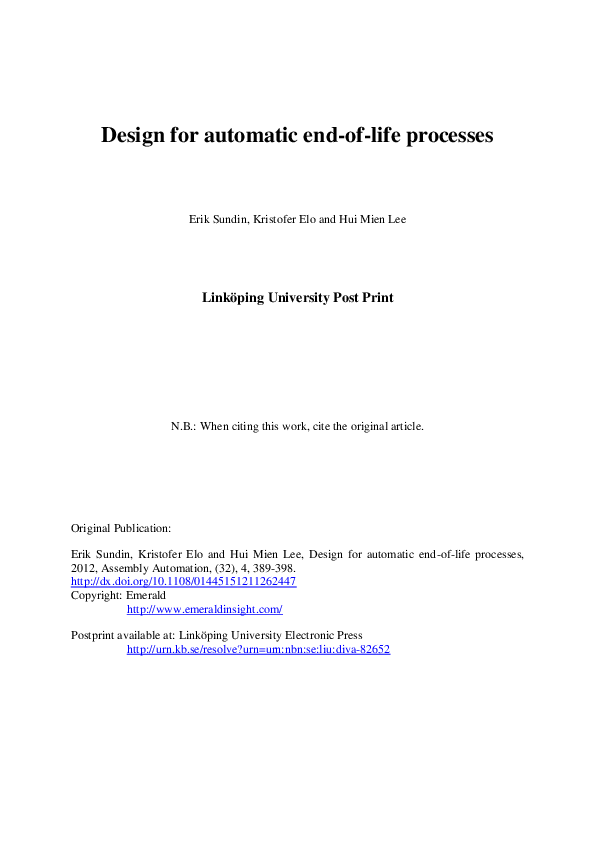 (PDF) Design for automatic end-of-life processes