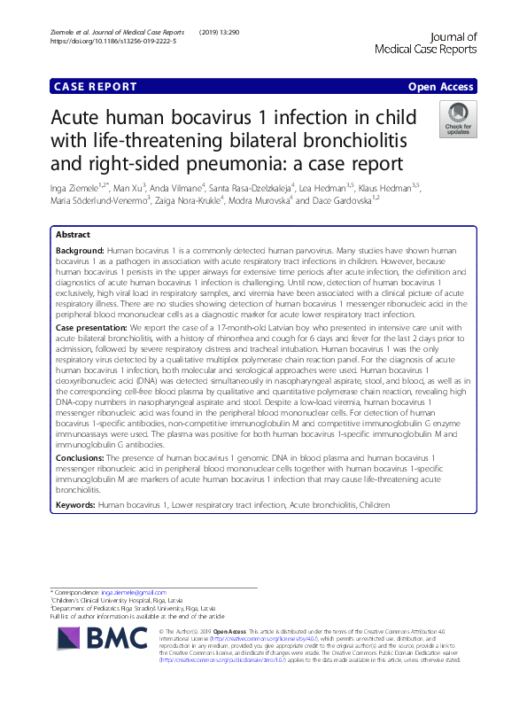 (PDF) Acute human bocavirus 1 infection in child with life-threatening ...