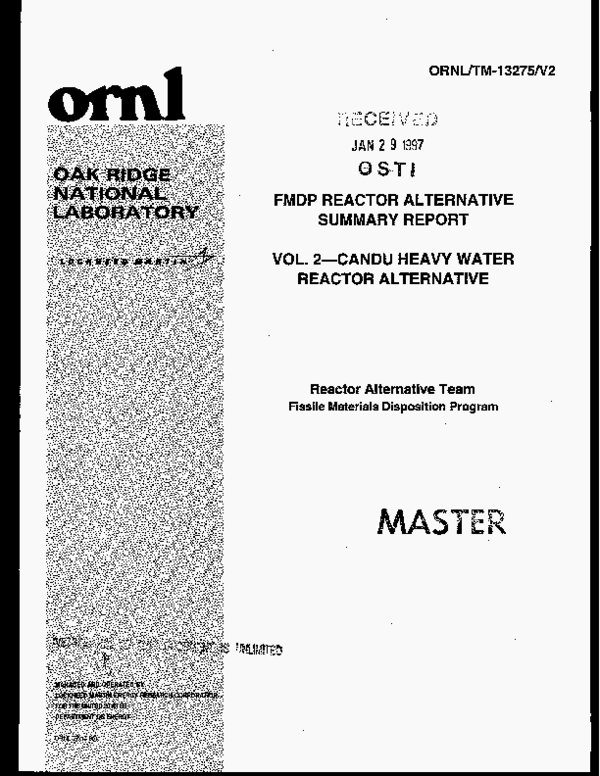 (PDF) FMDP Reactor Alternative Summary Report: Volume 2 - CANDU heavy ...