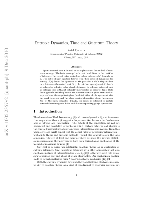 (PDF) Entropic dynamics, time and quantum theory