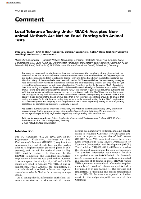 (PDF) Local tolerance testing under REACH: Accepted non-animal methods ...