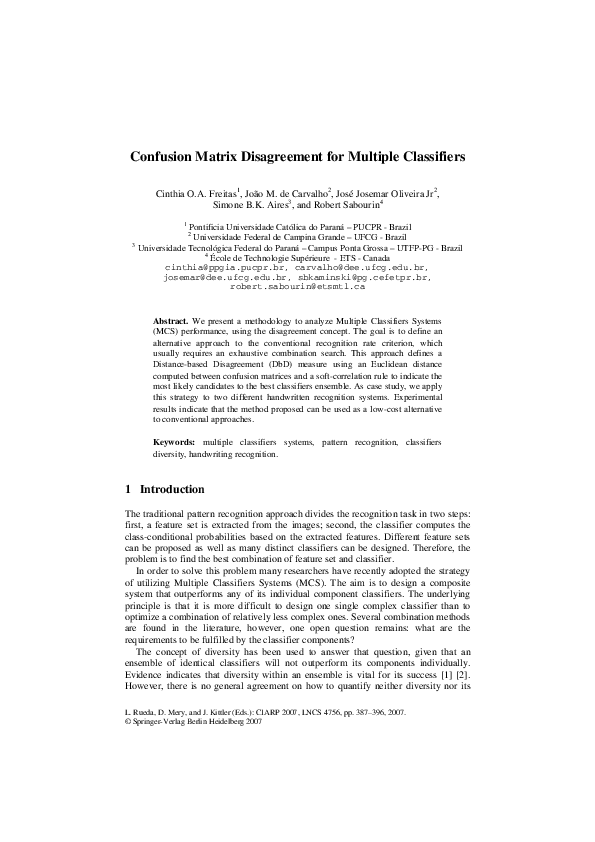 (PDF) Confusion matrix disagreement for multiple classifiers