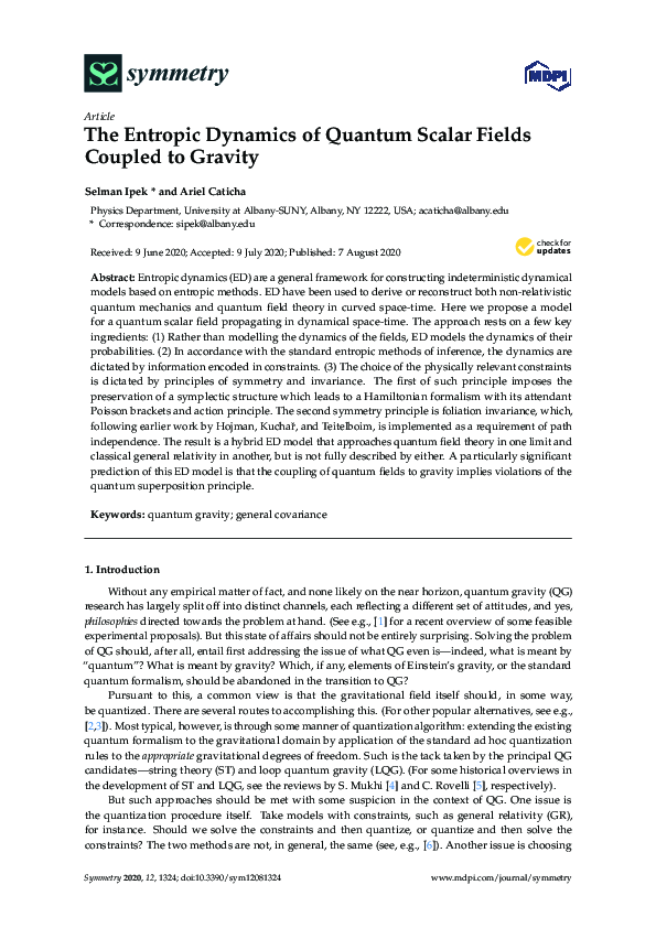 (PDF) The Entropic Dynamics of Quantum Scalar Fields Coupled to Gravity