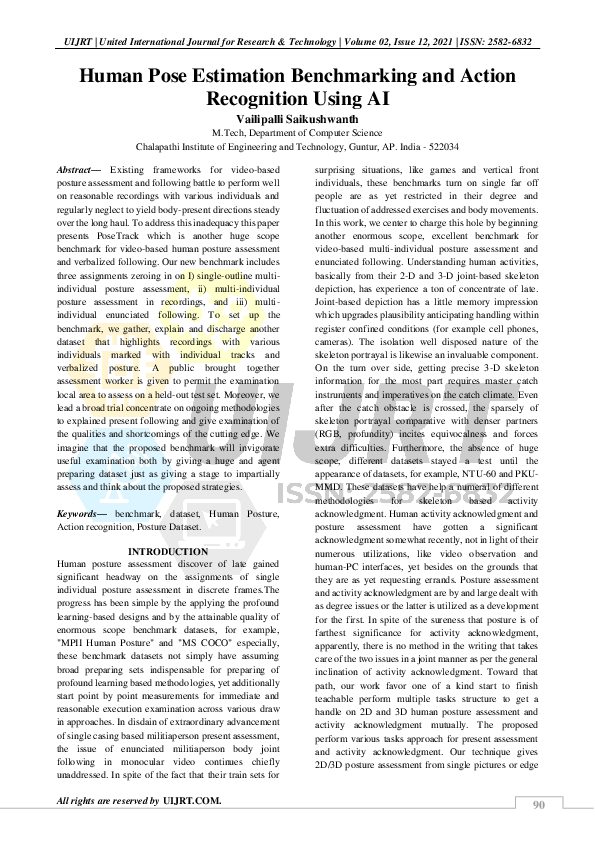 Pdf Human Pose Estimation Benchmarking And Action Recognition Using Ai