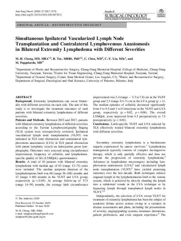 (PDF) Simultaneous Ipsilateral Vascularized Lymph Node Transplantation and Contralateral ...