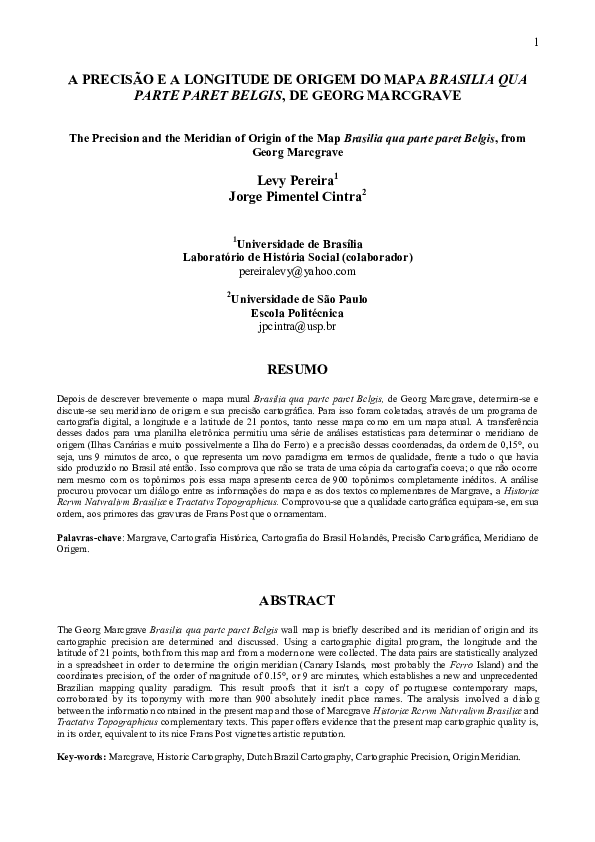 (PDF) A PRECISÃO E A LONGITUDE DE ORIGEM DO MAPA BRASILIA QUA PARTE ...