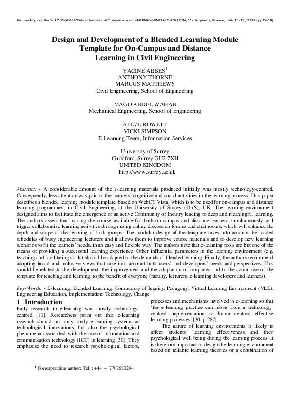 (PDF) Design and Development of a Blended Learning Module Template for ...