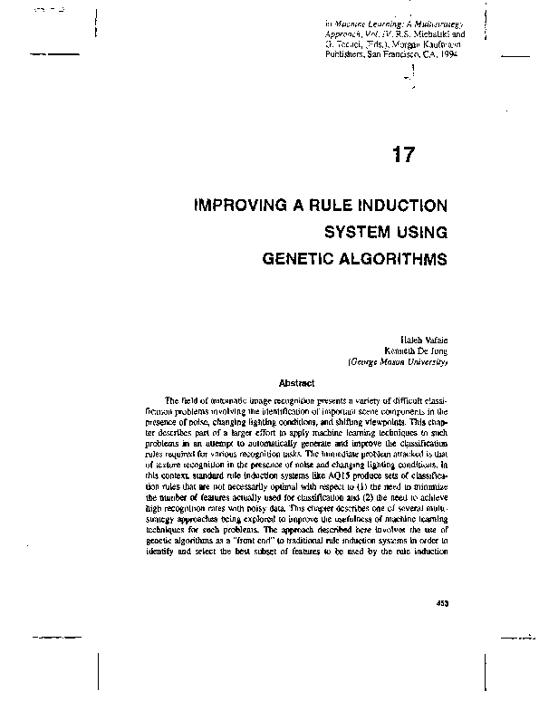 Pdf Improving A Rule Induction System Using Genetic Algorithms Kenneth De Jong