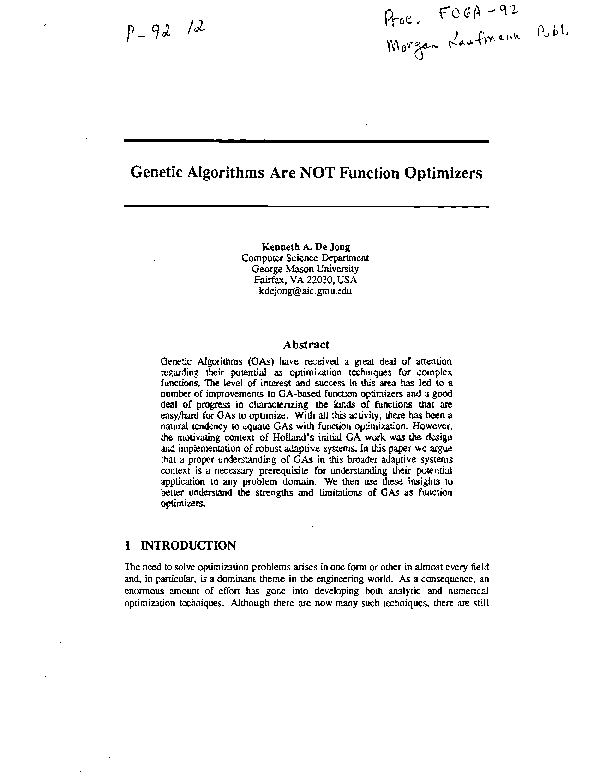 Pdf Genetic Algorithms Are Not Function Optimizers