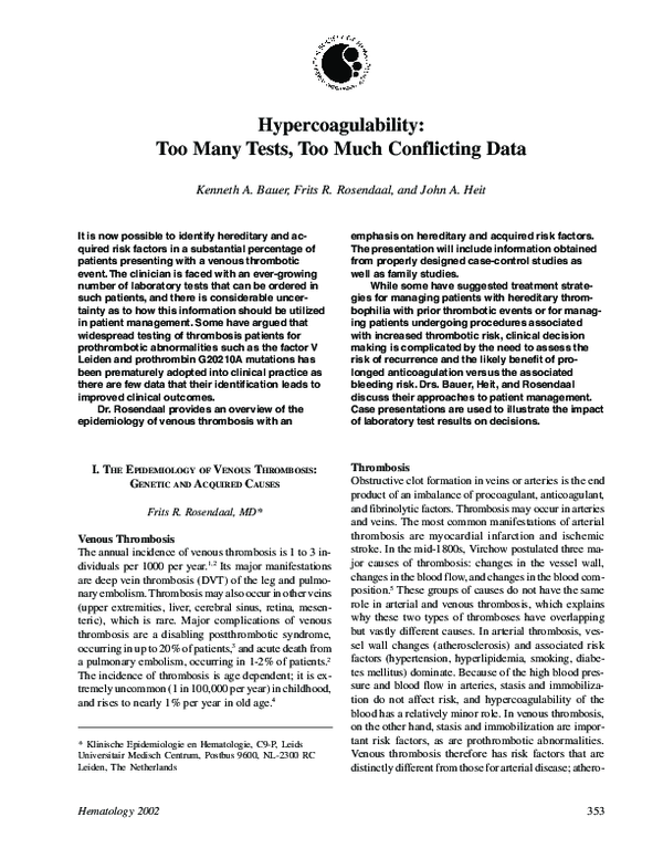 (PDF) Hypercoagulability: too many tests, too much conflicting data