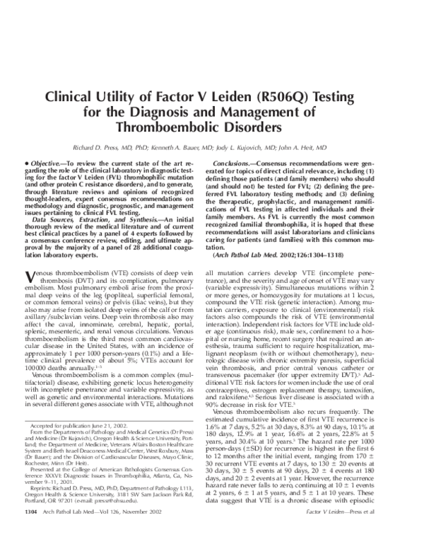(PDF) Clinical utility of factor V leiden (R506Q) testing for the ...