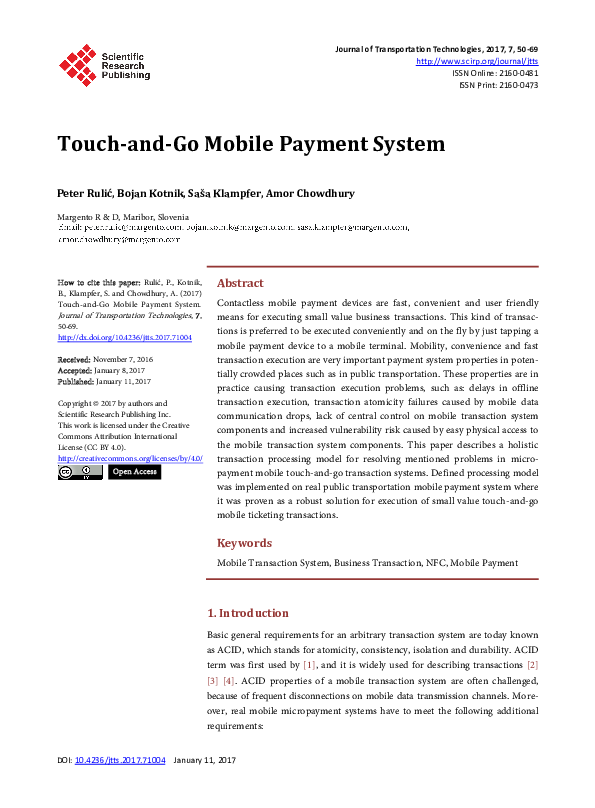 (PDF) Touch-and-Go Mobile Payment System