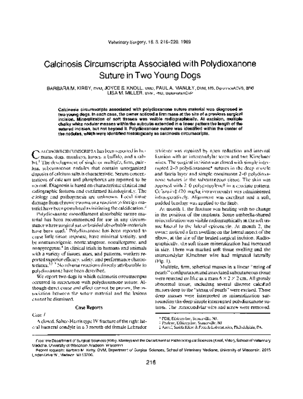 (PDF) Calcinosis Circumscripta Associated with Polydioxanone Suture in ...