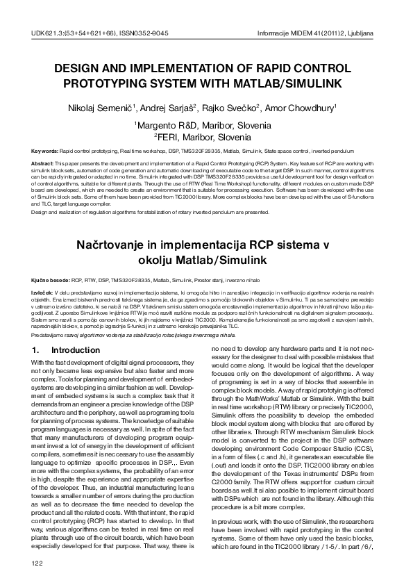 Pdf Design And Implementation Of Rapid Control Prototyping System With Matlabsimulink