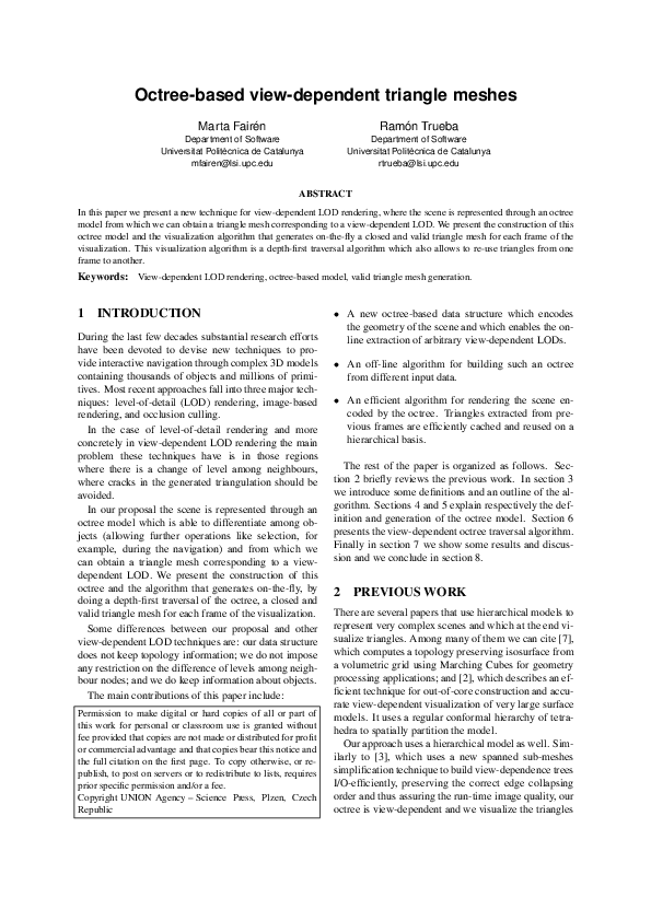 Pdf Octree Based View Dependent Triangle Meshes Marta Fairén