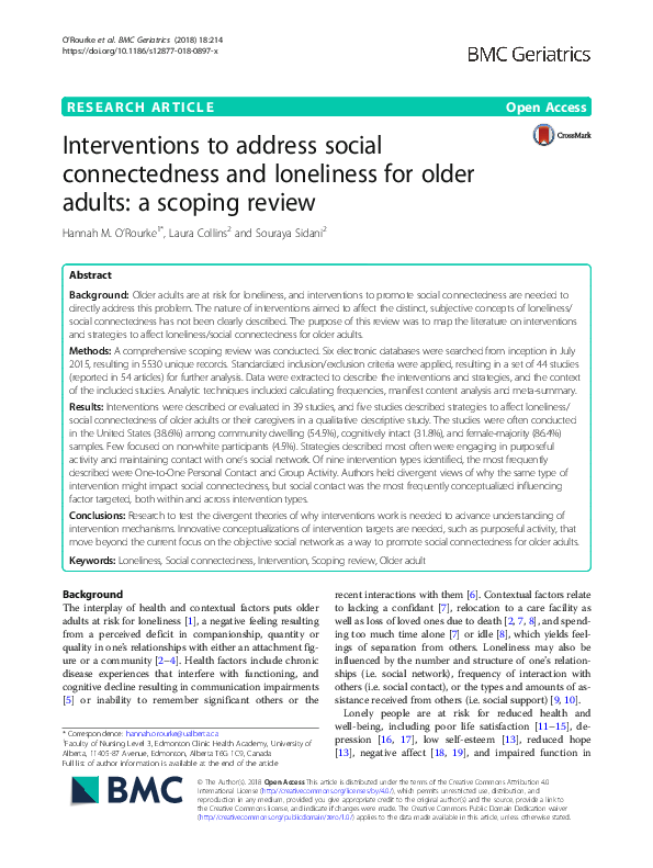 (PDF) Interventions to address social connectedness and loneliness for older adults: a scoping ...